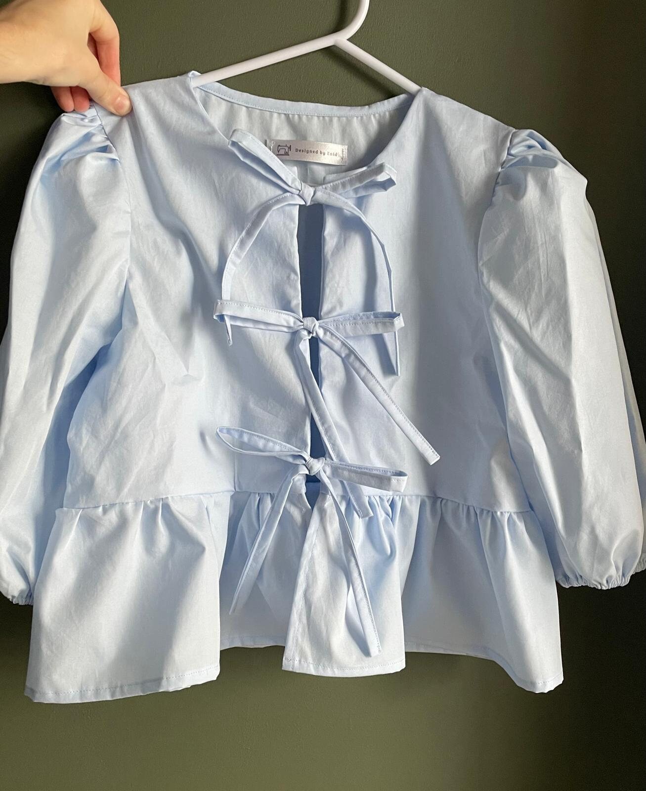 Tie Front Top - GANNI Dupe - Puff Sleeve - Made to Order - Etsy