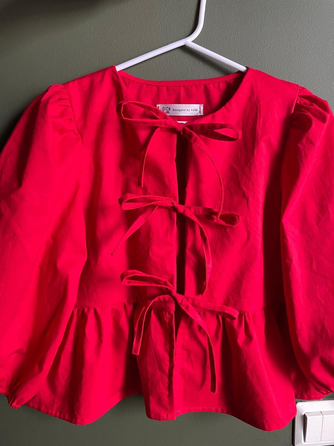 Tie Front Top GANNI Dupe Puff Sleeve Made to Order - Etsy