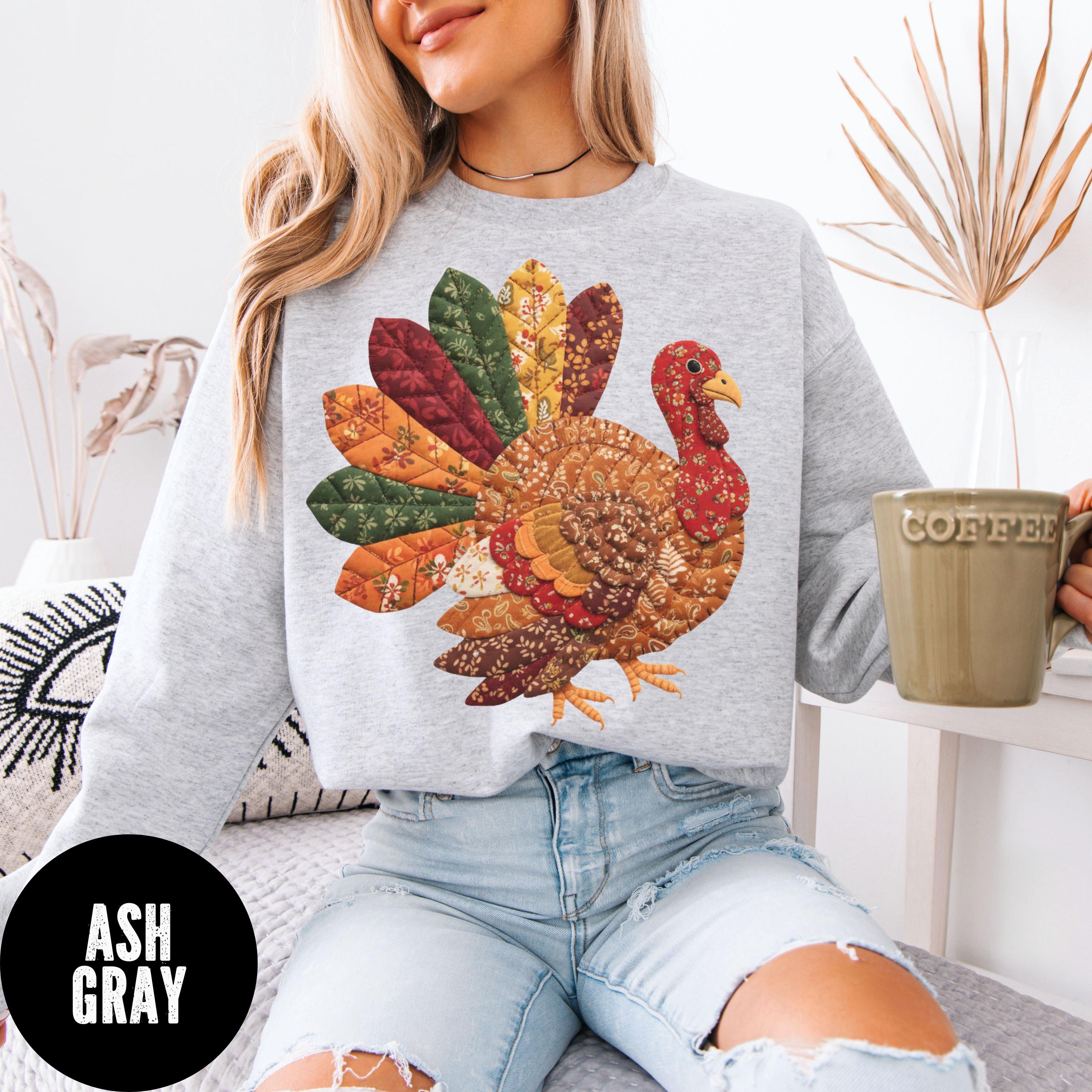Thanksgiving Turkey Sweatshirt, Faux Patchwork Turkey Sweater, Women's ...