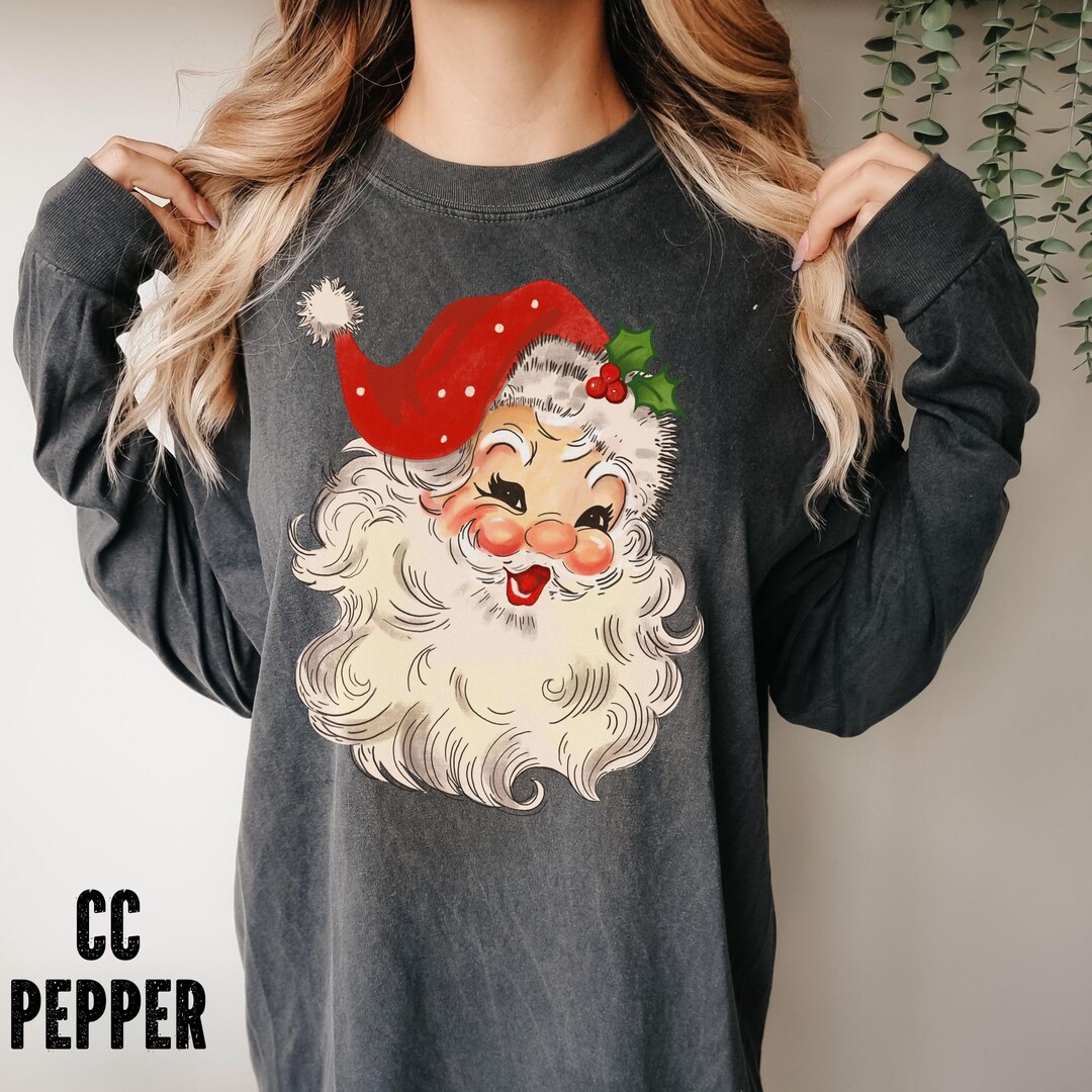 Women's Long Sleeve Santa Shirt, Comfort Colors® Vintage Santa Long ...
