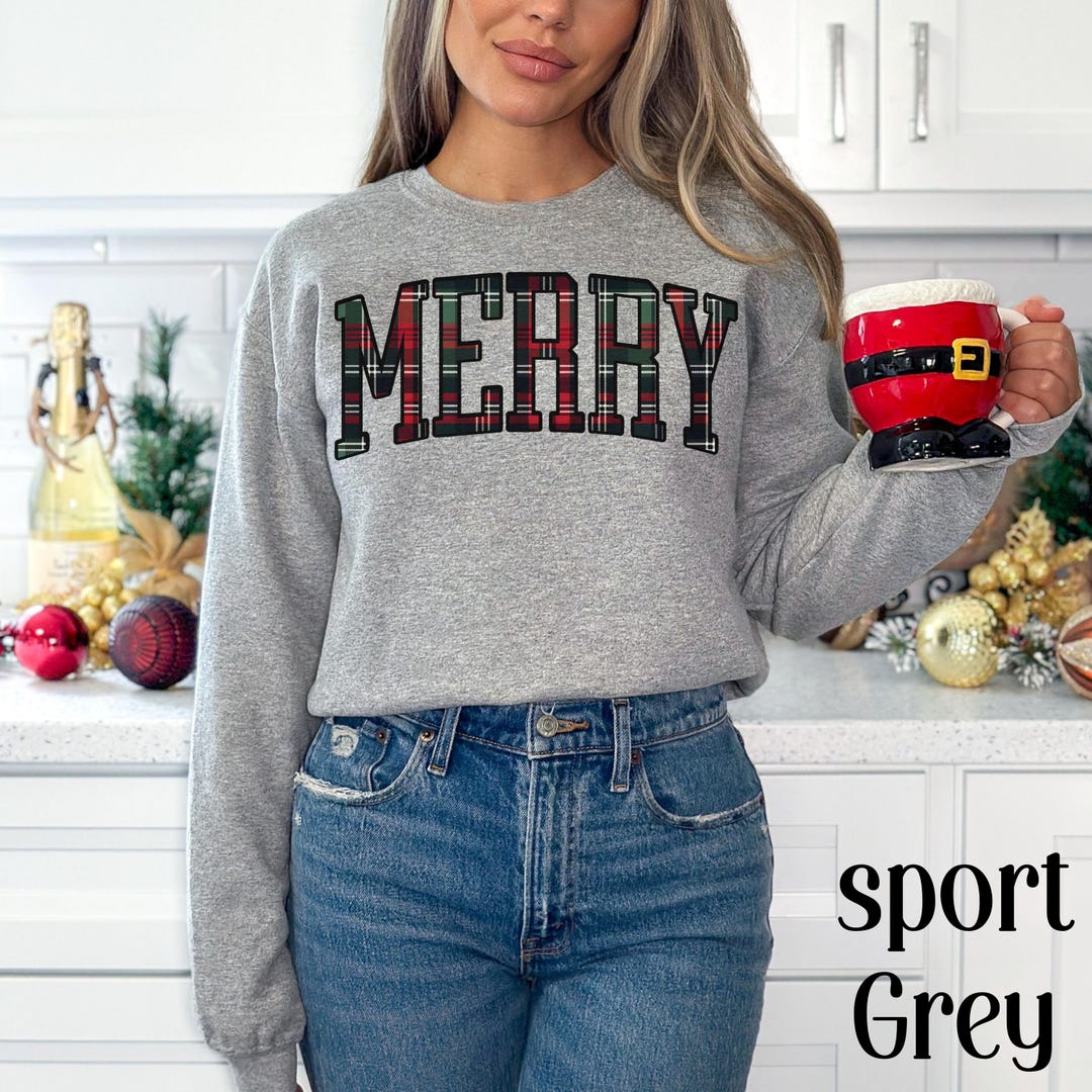 Plaid Varsity Merry Sweater, Christmas Sweatshirt for Him or Her ...