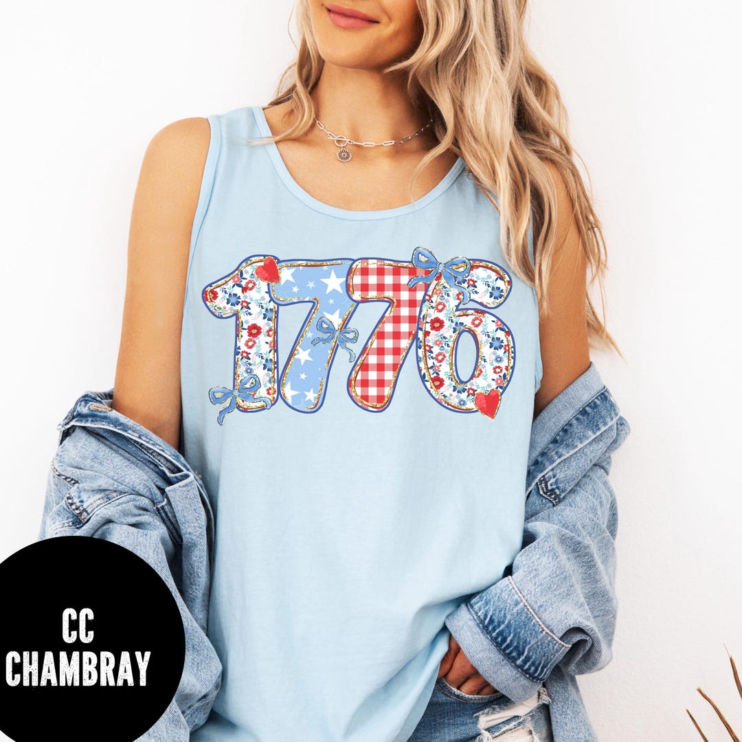Preppy 1776 Tank Top, Comfort Colors® Coquette 1776 Tank, 4th of July ...