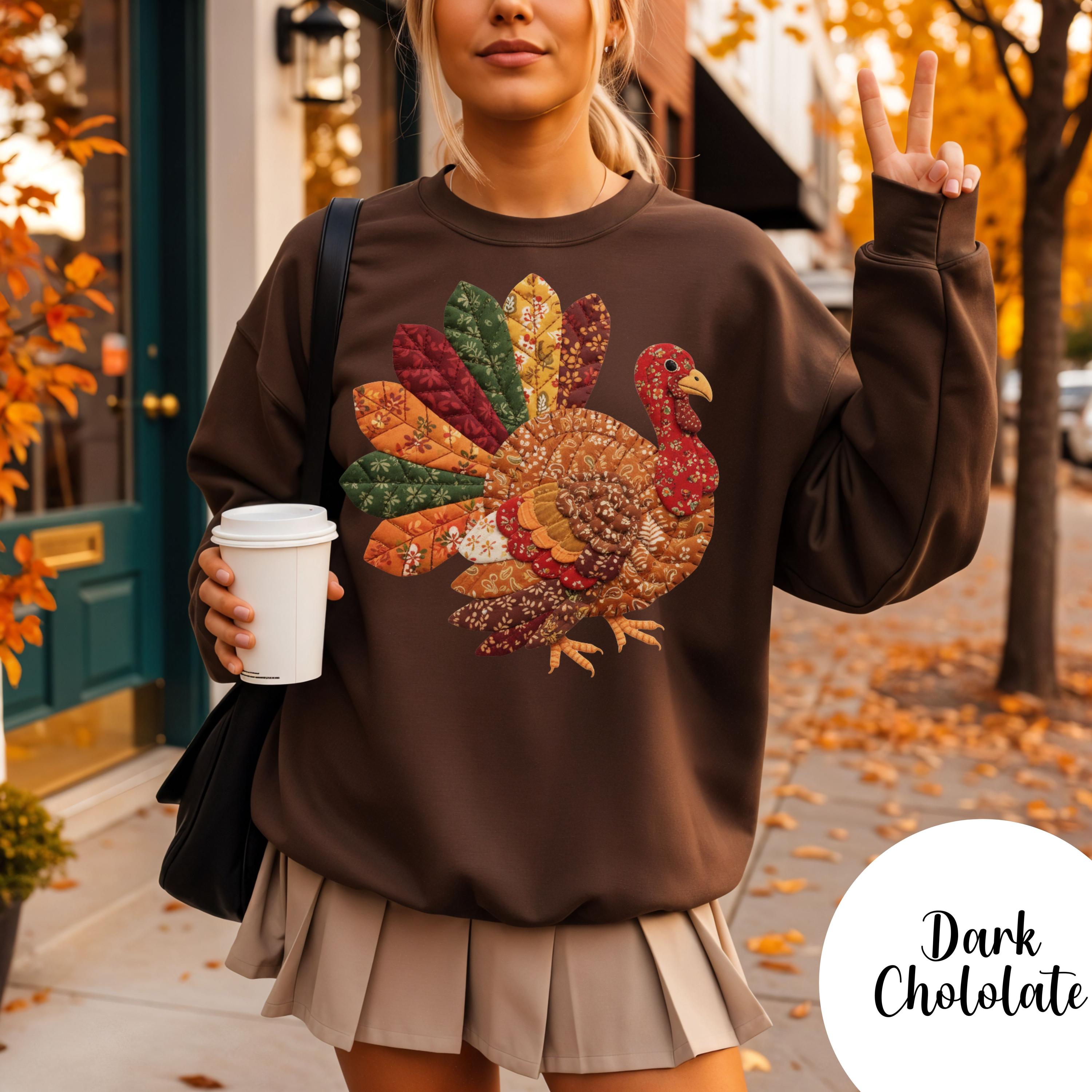 Thanksgiving Turkey Sweatshirt, Faux Patchwork Turkey Sweater, Women's ...