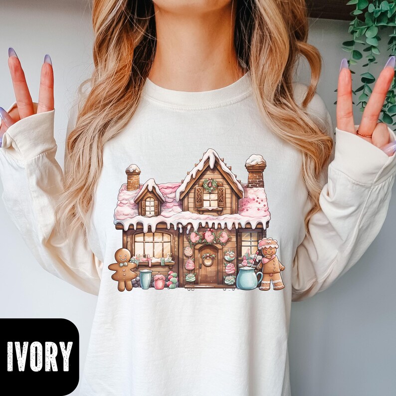 Gingerbread House T-shirt, Comfort Colors® Christmas Cookie Tee, Long ...