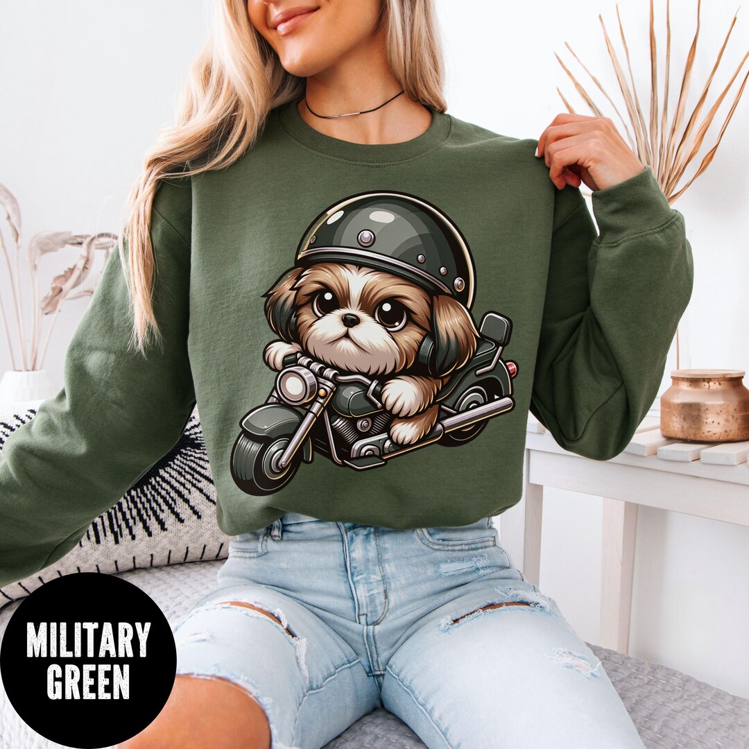 Funny Shih Tzu Sweatshirt, Cute Dog Motorcycle Sweater, Dog Lovers Gift ...