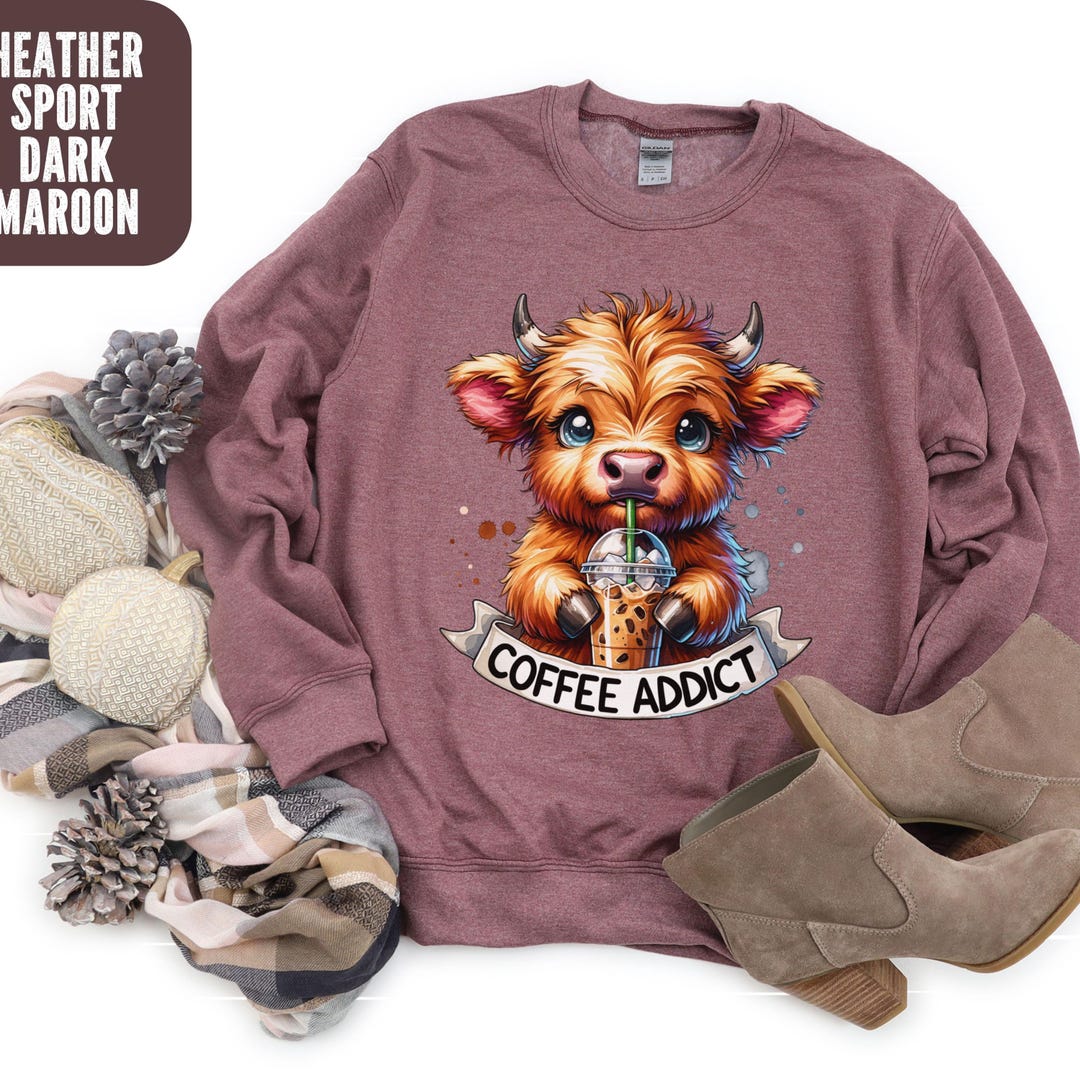Cow Lovers Coffee Sweatshirt, Coffee Addict Sweater, Iced Latte Sweater ...