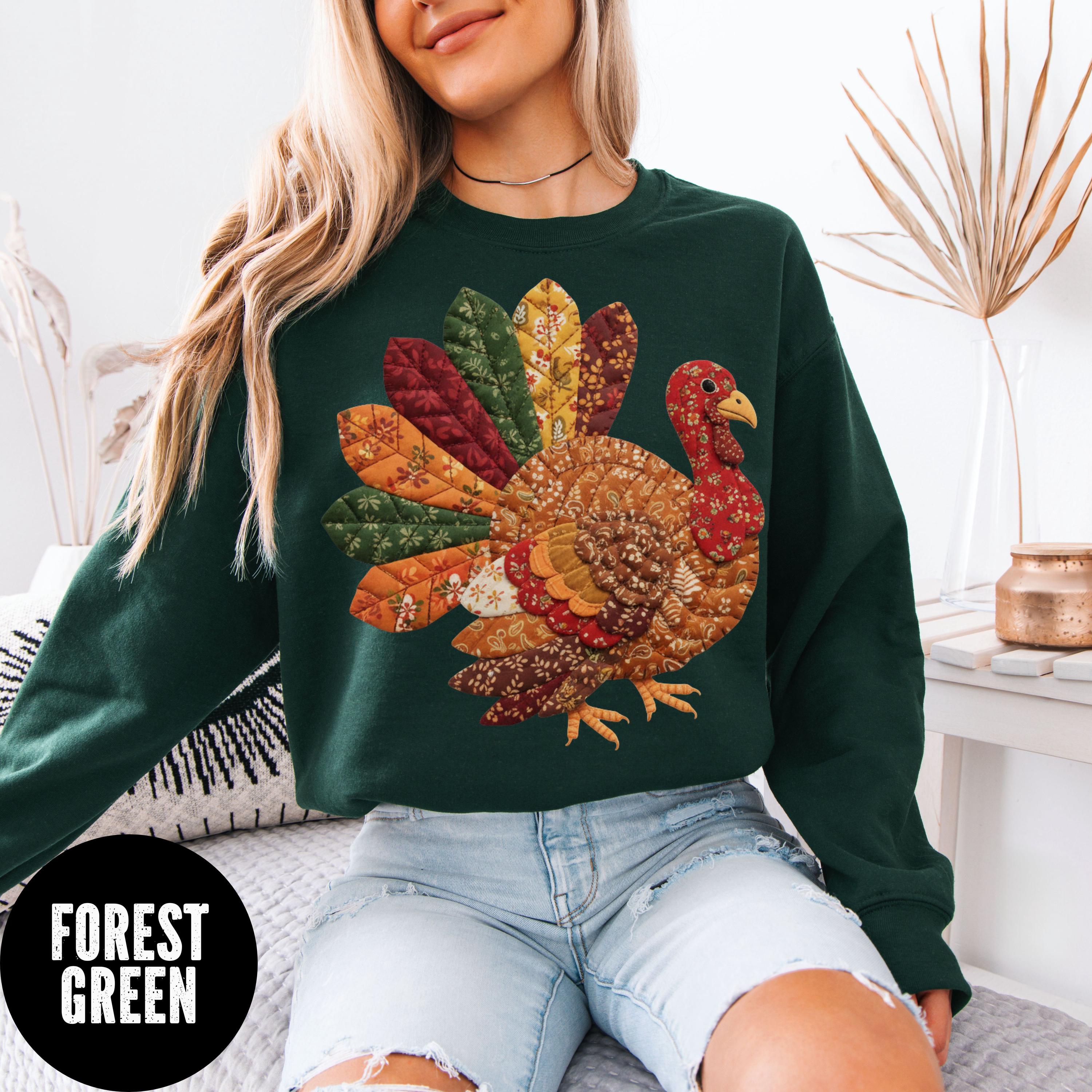 Thanksgiving Turkey Sweatshirt, Faux Patchwork Turkey Sweater, Women's ...
