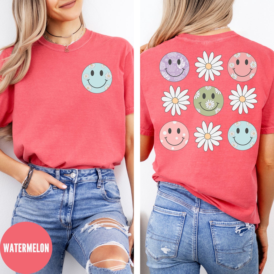 Oversized Daisy Smiley Face Tee, Comfort Colors® Be Happy Shirt, Retro ...
