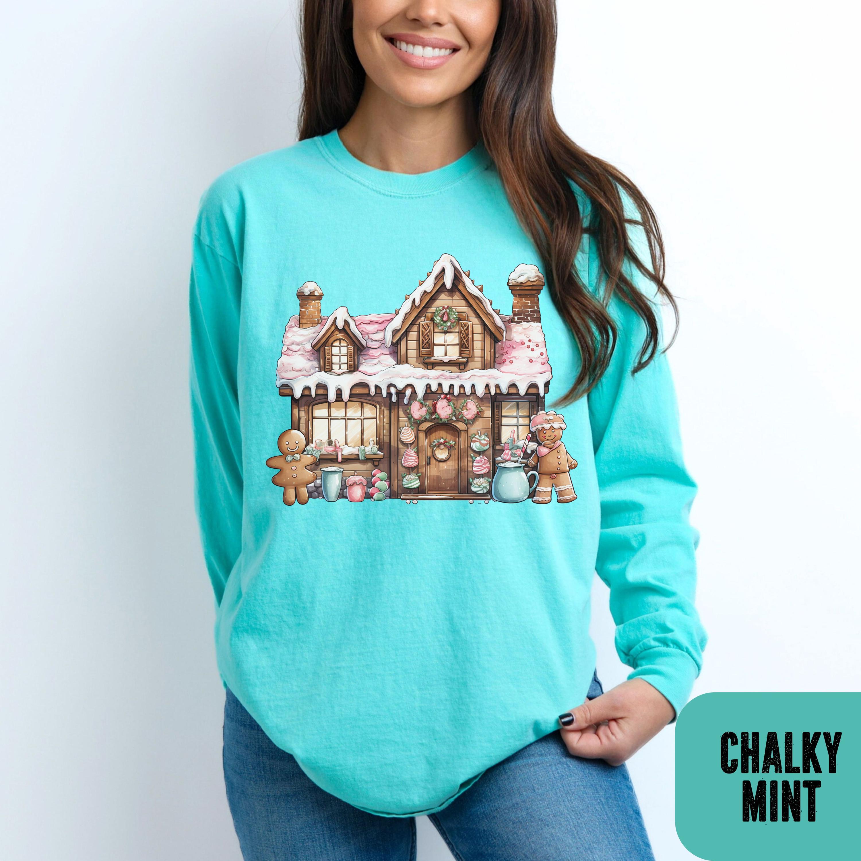 Gingerbread House T-shirt, Comfort Colors® Christmas Cookie Tee, Long ...