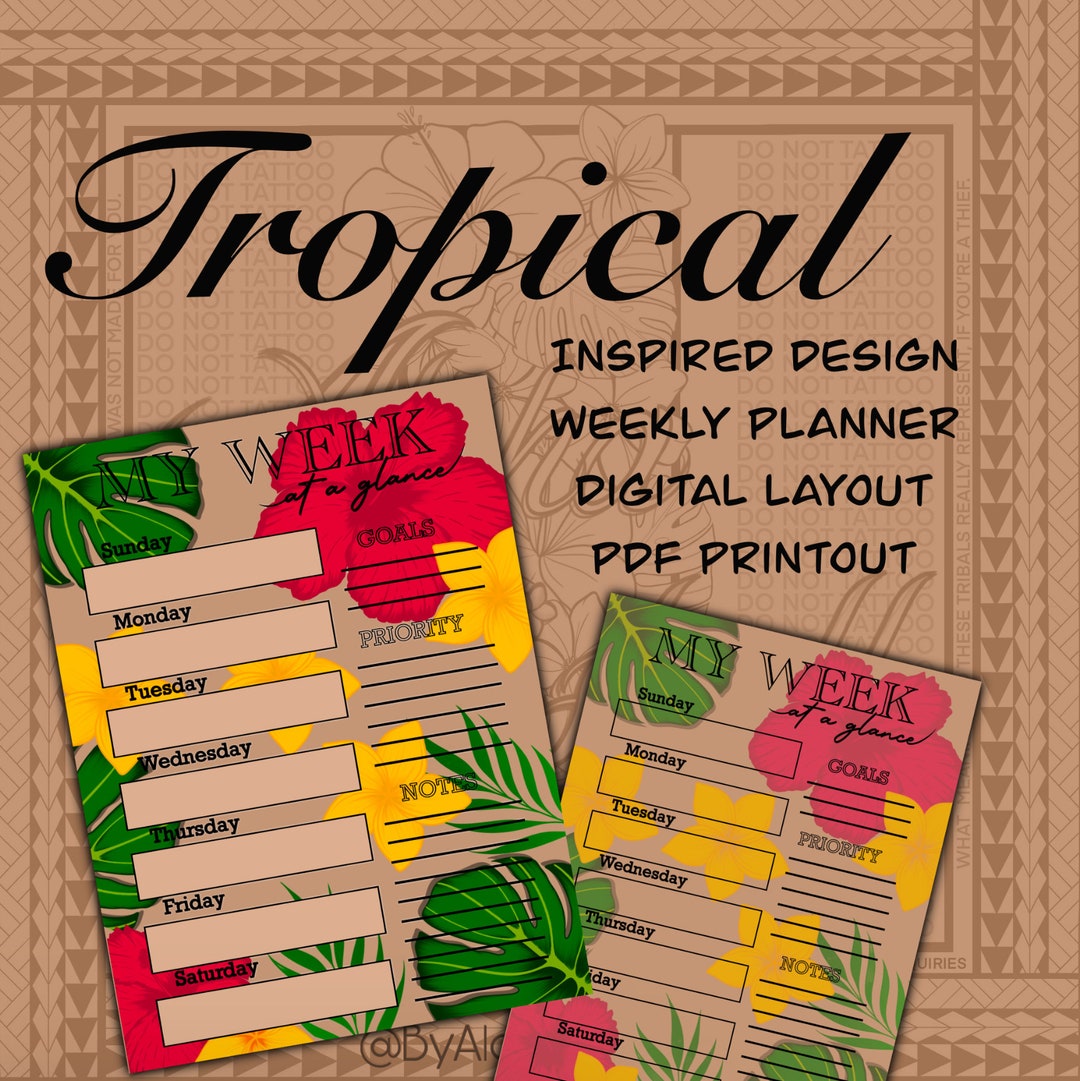 Tropical Floral Weekly Planner Digital Layout/pdf Printout - Etsy