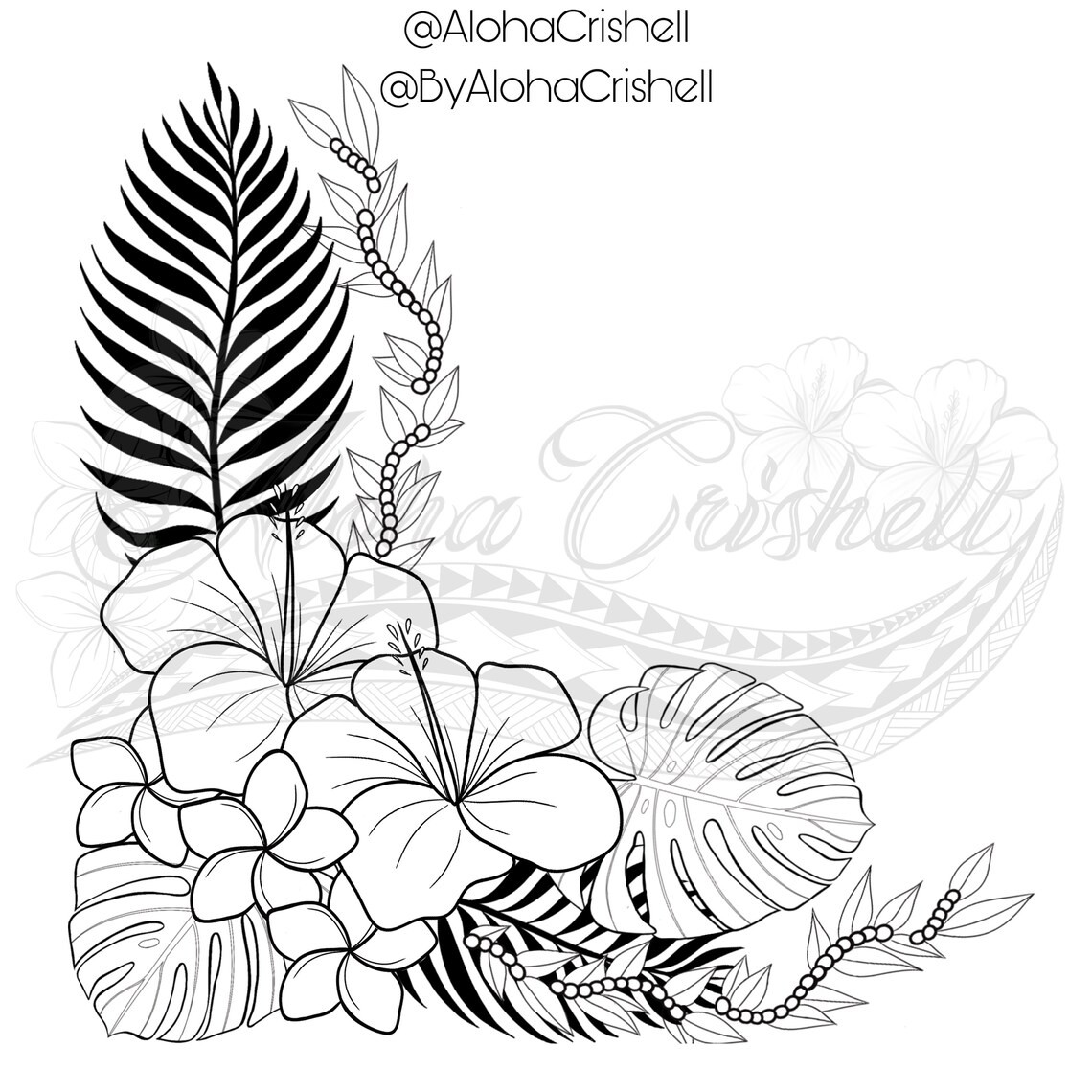 Tropical Flowers, Corner Border by @alohacrishell - Etsy