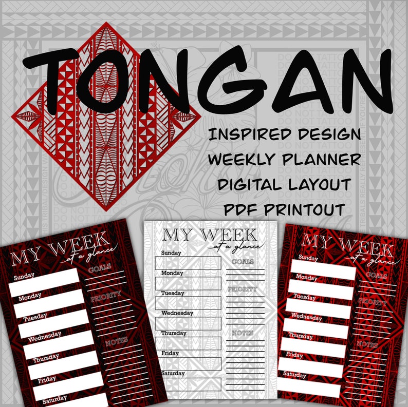 Tongan Designed Weekly Planner Digital Layout/pdf Printout - Etsy