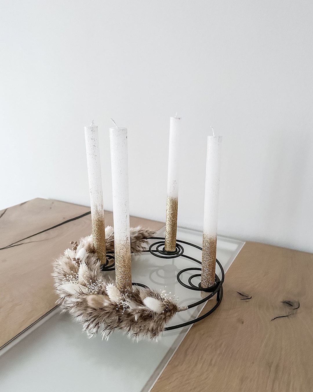 Advent Wreath Modern Metal Advent Wreath Dried Flowers Advent Candle ...