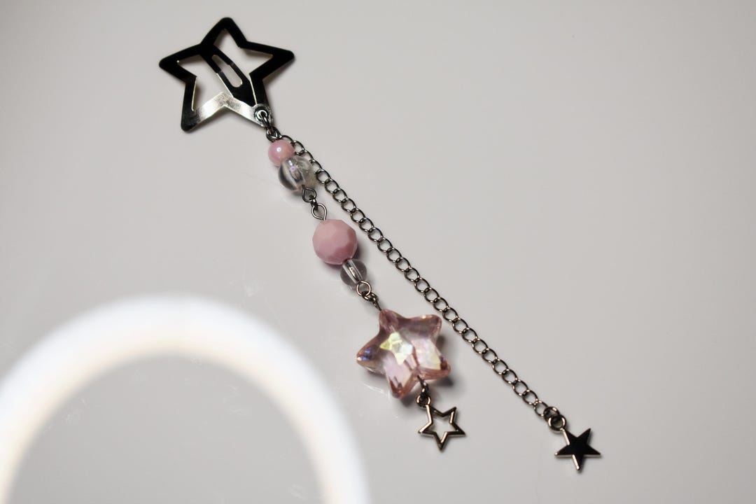 Pink Stars Beaded Hair Clip - Handmade Jewelry - Silver Star Shaped ...