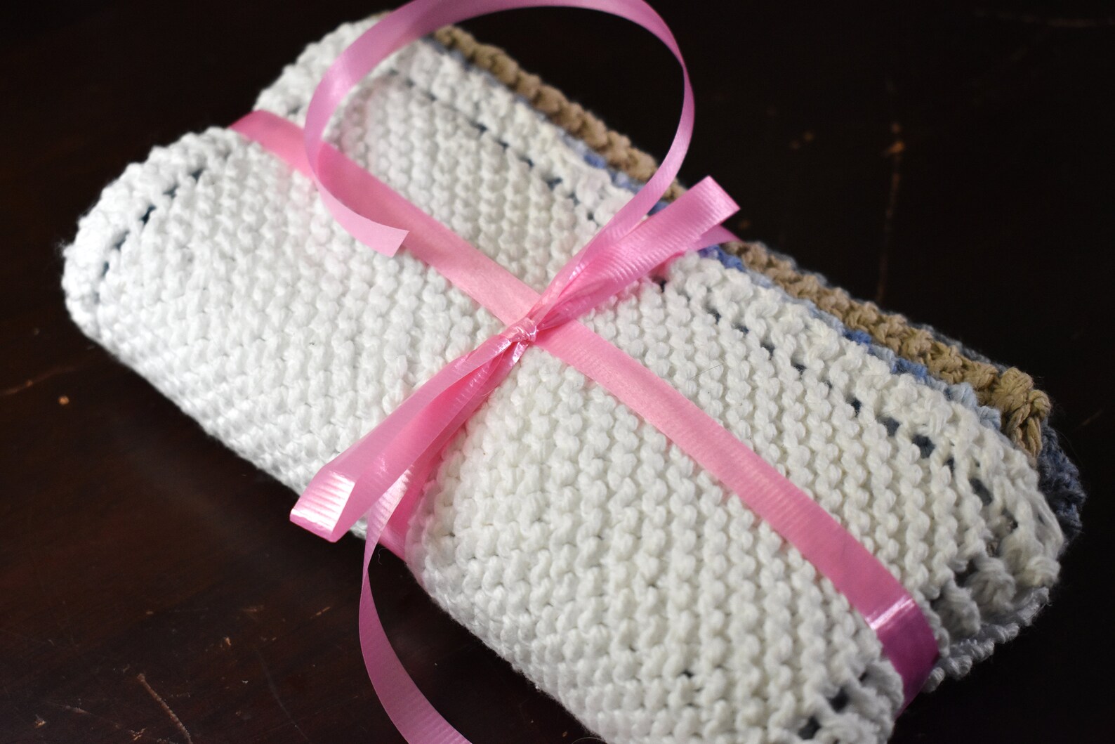 Knit Cotton Multi-use Cloth Set 100% Cotton, Hand Knit Set of 4 Face or ...