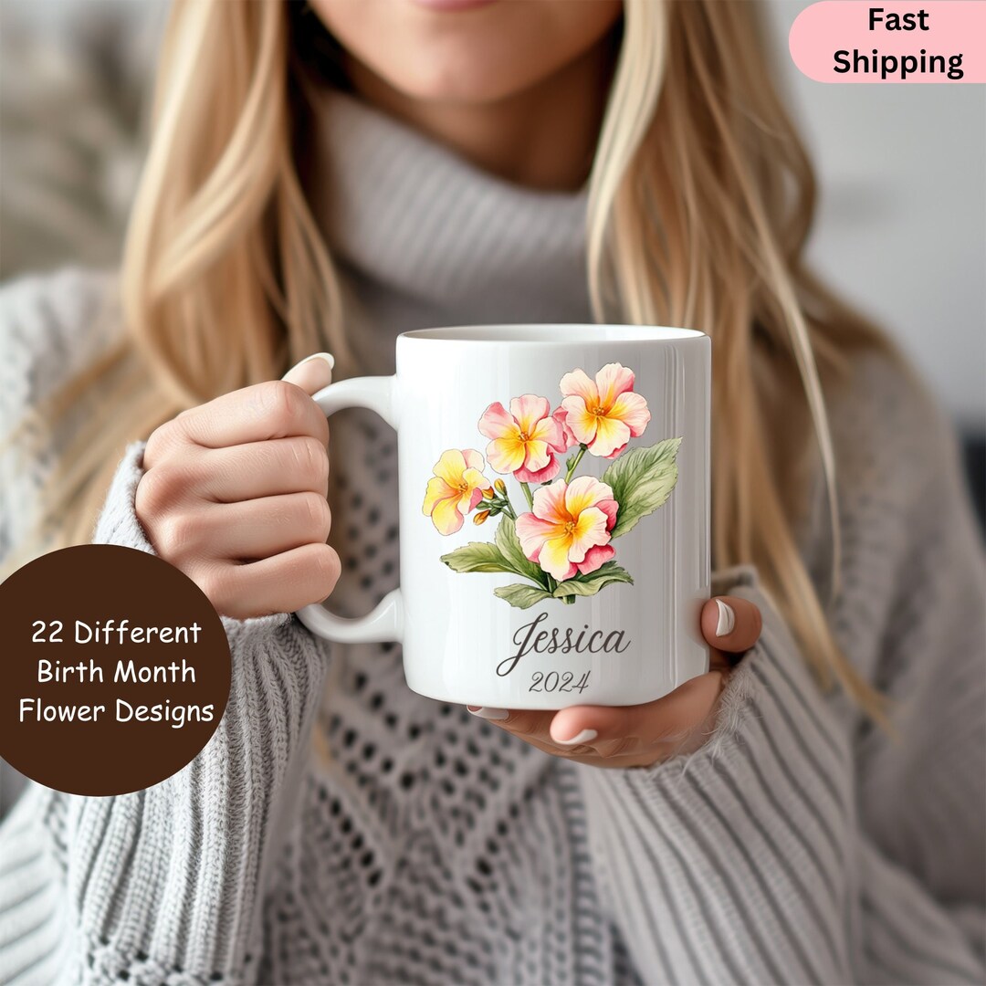 Personalized Birth Month Flower Mug February Primrose Mothers Day