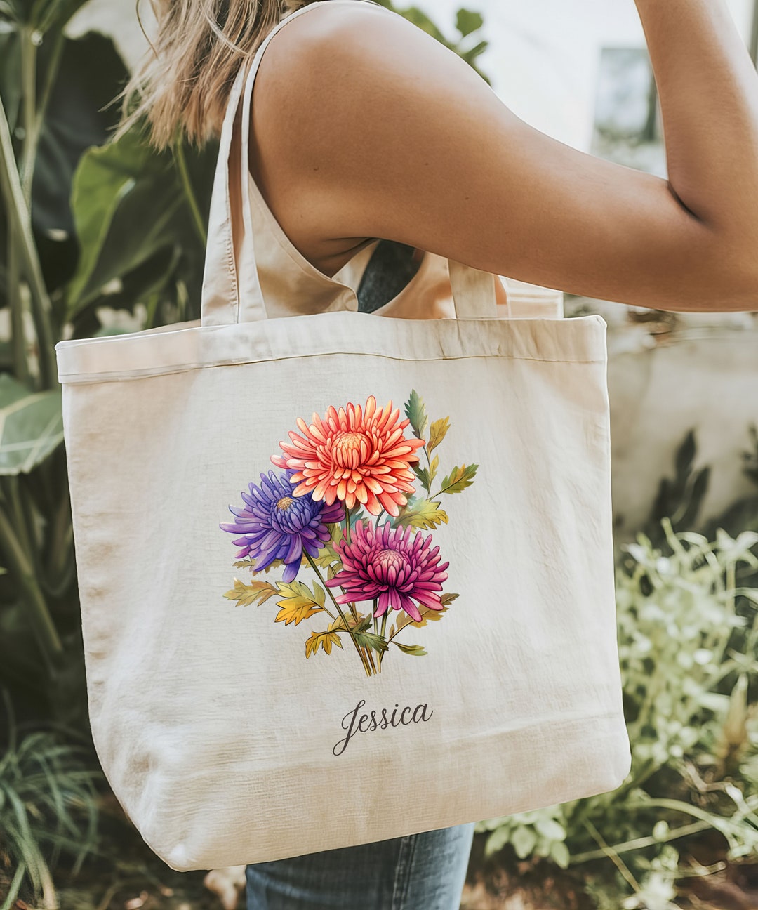 Aster Personalized Birth Month September Gift, Custom Canvas Tote Bag ...