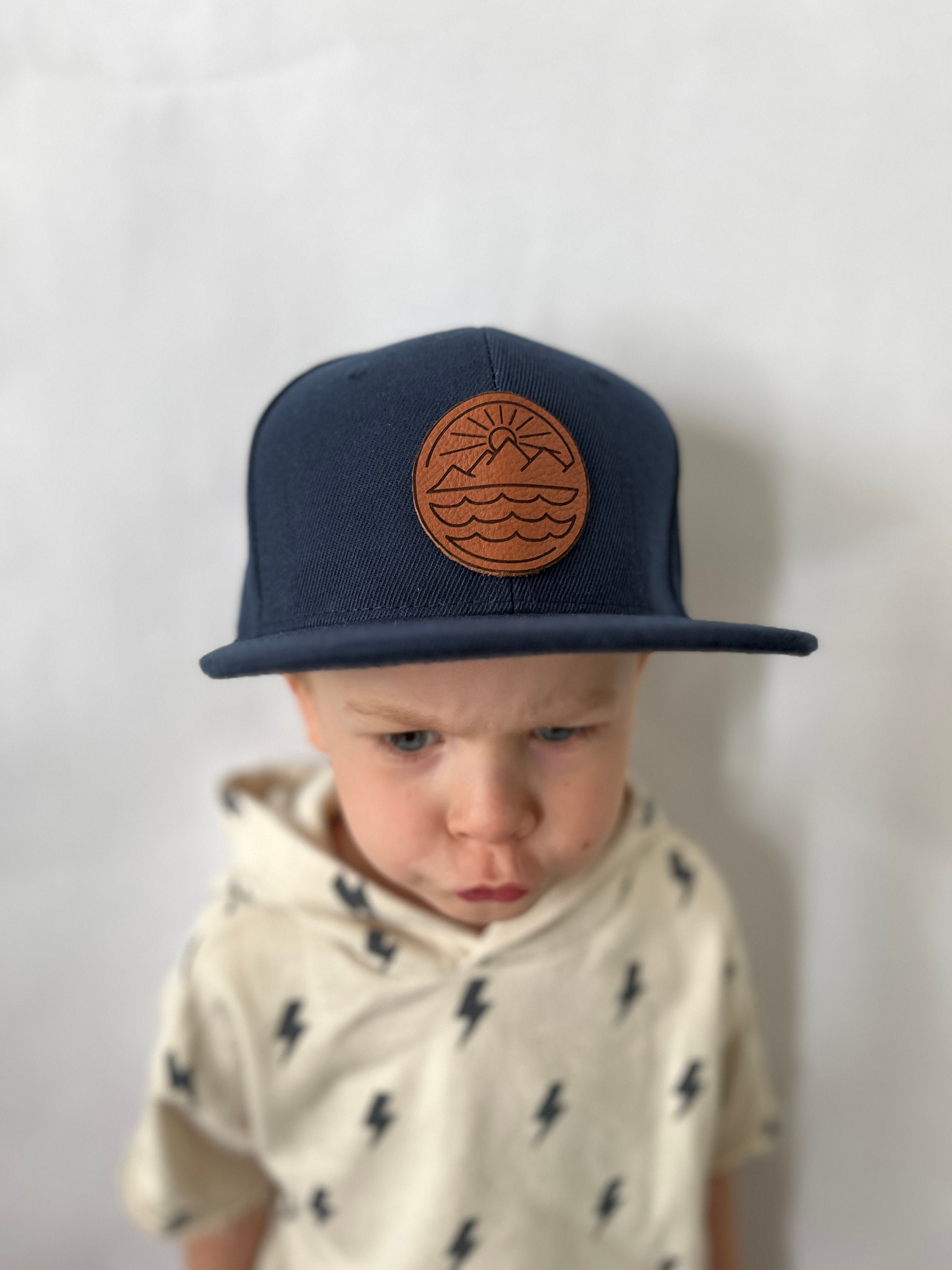 Sunrise Mountain Lake Hat Leather Patch Snapback Toddler Hat Infant Hat ...
