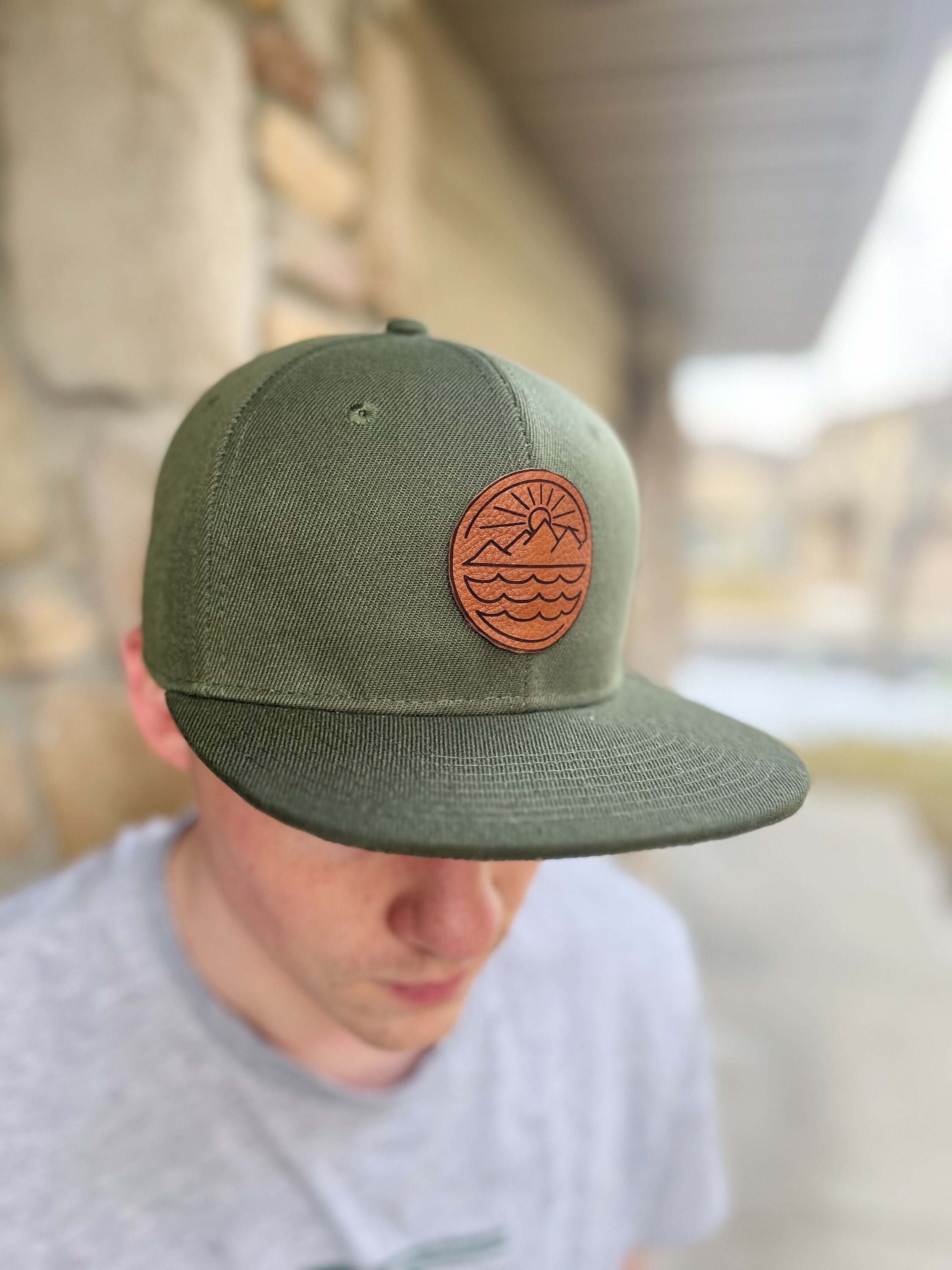 Sunrise Mountain Lake Hat Leather Patch Snapback Toddler Hat Infant Hat ...
