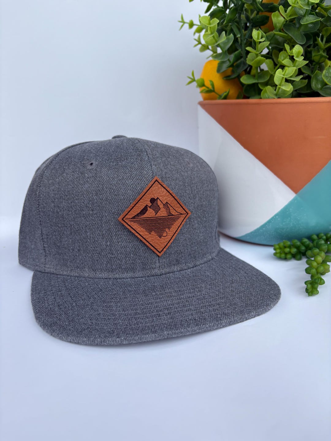 Reflection Mountain Sunset Lake Hat Leather Patch Snapback Custom ...