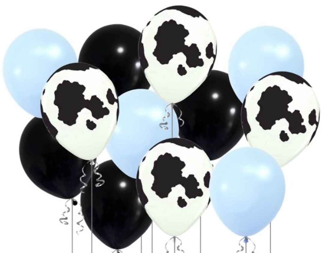 Cow Farm Balloons - 12" Cow Print, Blue & Black Party Balloons, 24 Pack ...