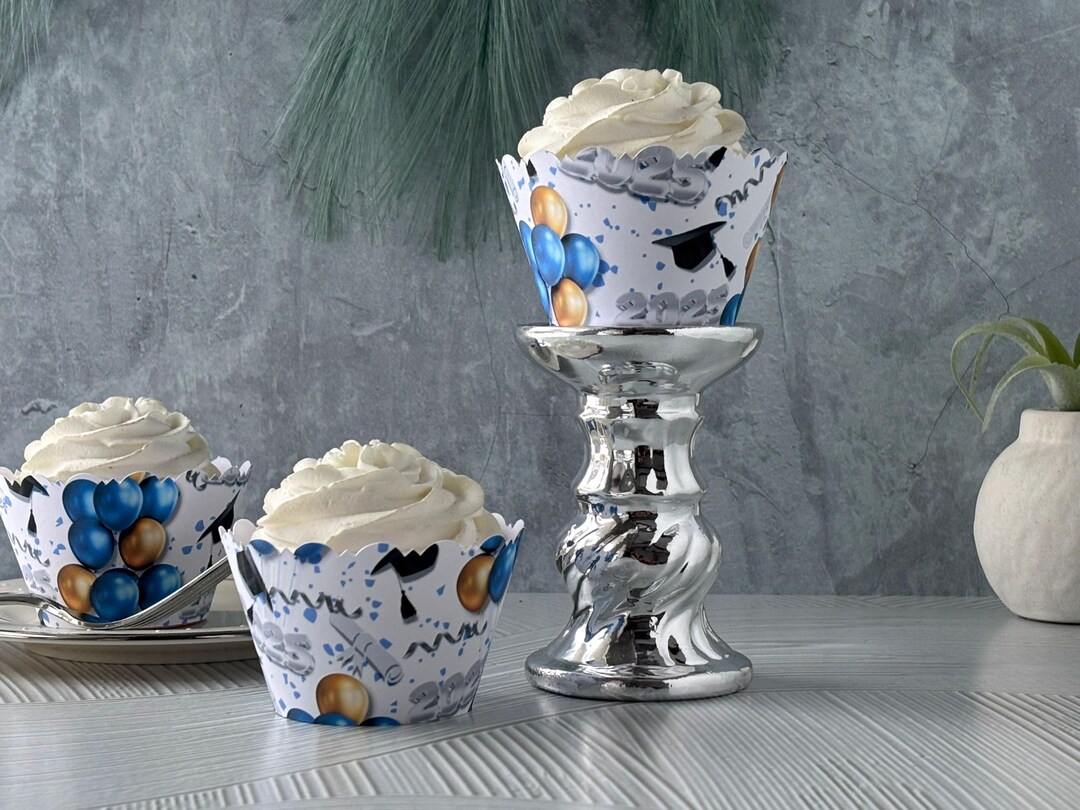 Graduation Cupcake Wrappers Class of 2025 | Blue Gold Theme for ...
