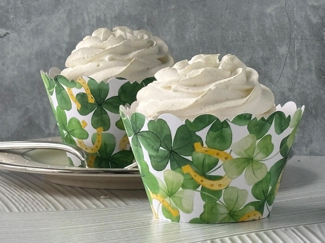 St Patrick's Day Cupcake Wrappers | Shamrock & Horseshoe Luck Party ...