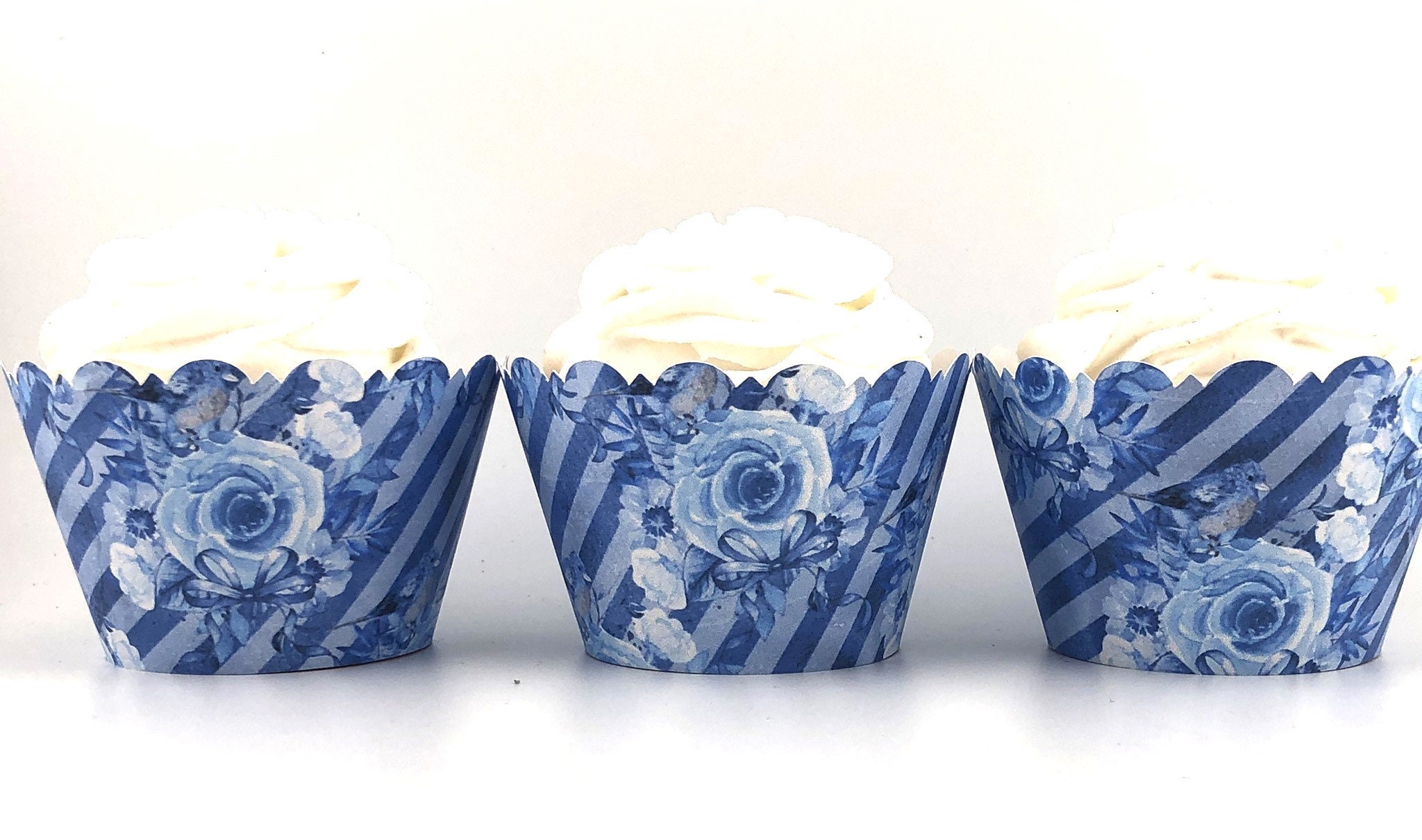 Dusty Blue ROSES Cupcake Wrappers Scalloped Edge Smooth Finish Bridal ...