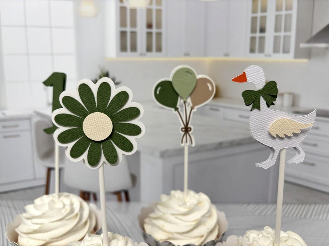 Goose First Birthday Cupcake Toppers - Sage, Pink, Blue - Set of 12 - Etsy