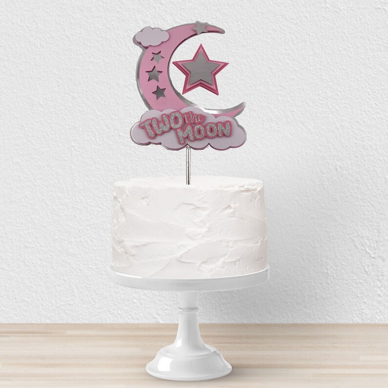 TWO the MOON Cake Topper / BLAST off / Second Birthday / - Etsy