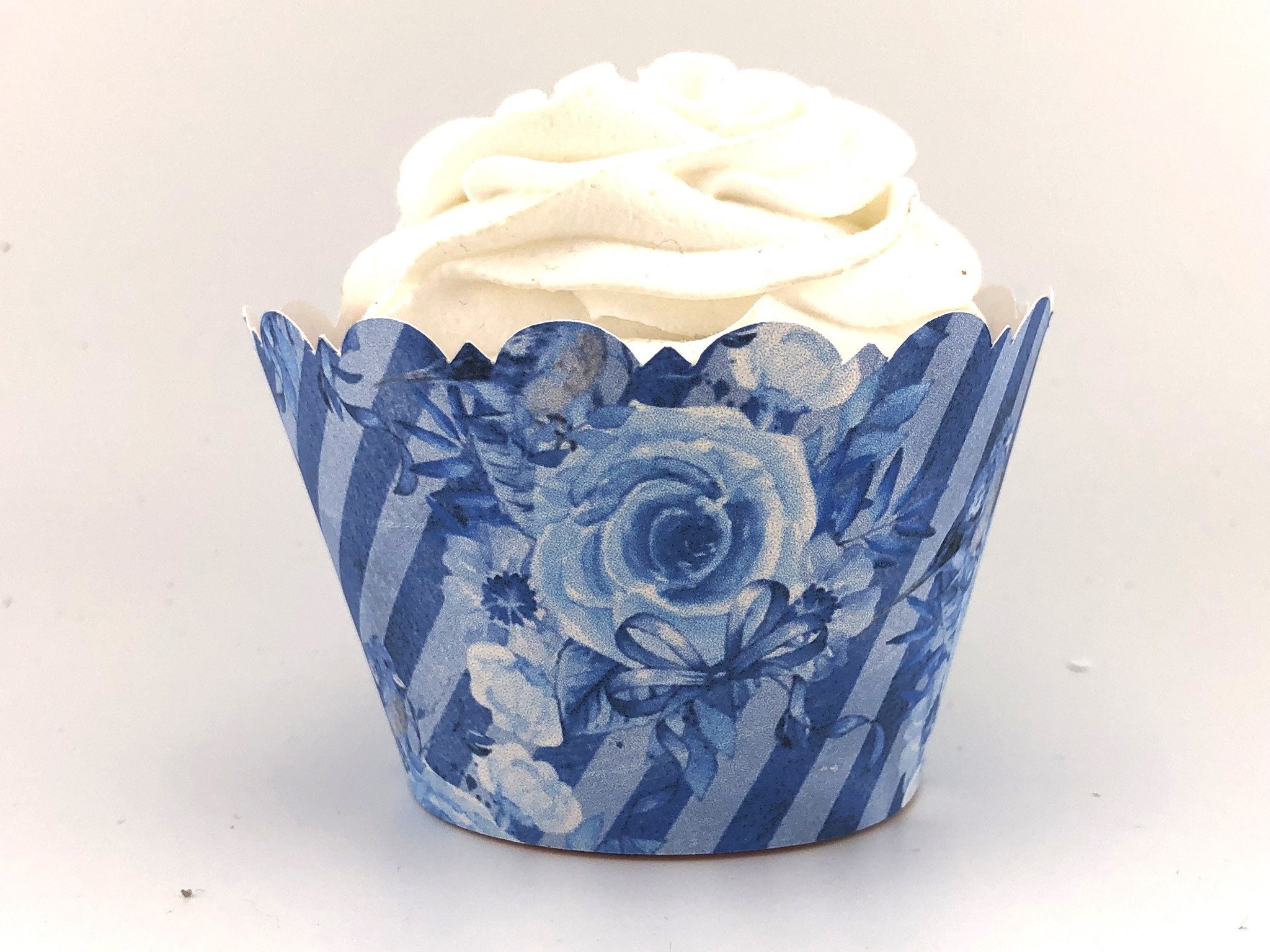 Dusty Blue ROSES Cupcake Wrappers Scalloped Edge Smooth Finish Bridal ...