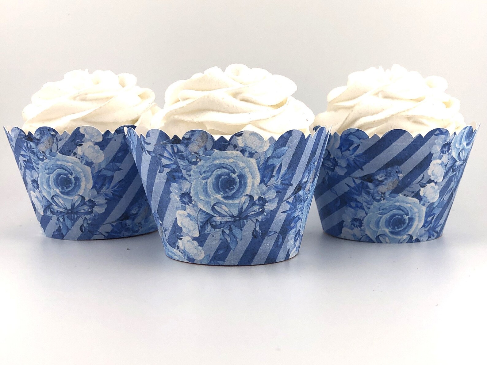 Dusty Blue ROSES Cupcake Wrappers Scalloped Edge Smooth Finish Bridal ...
