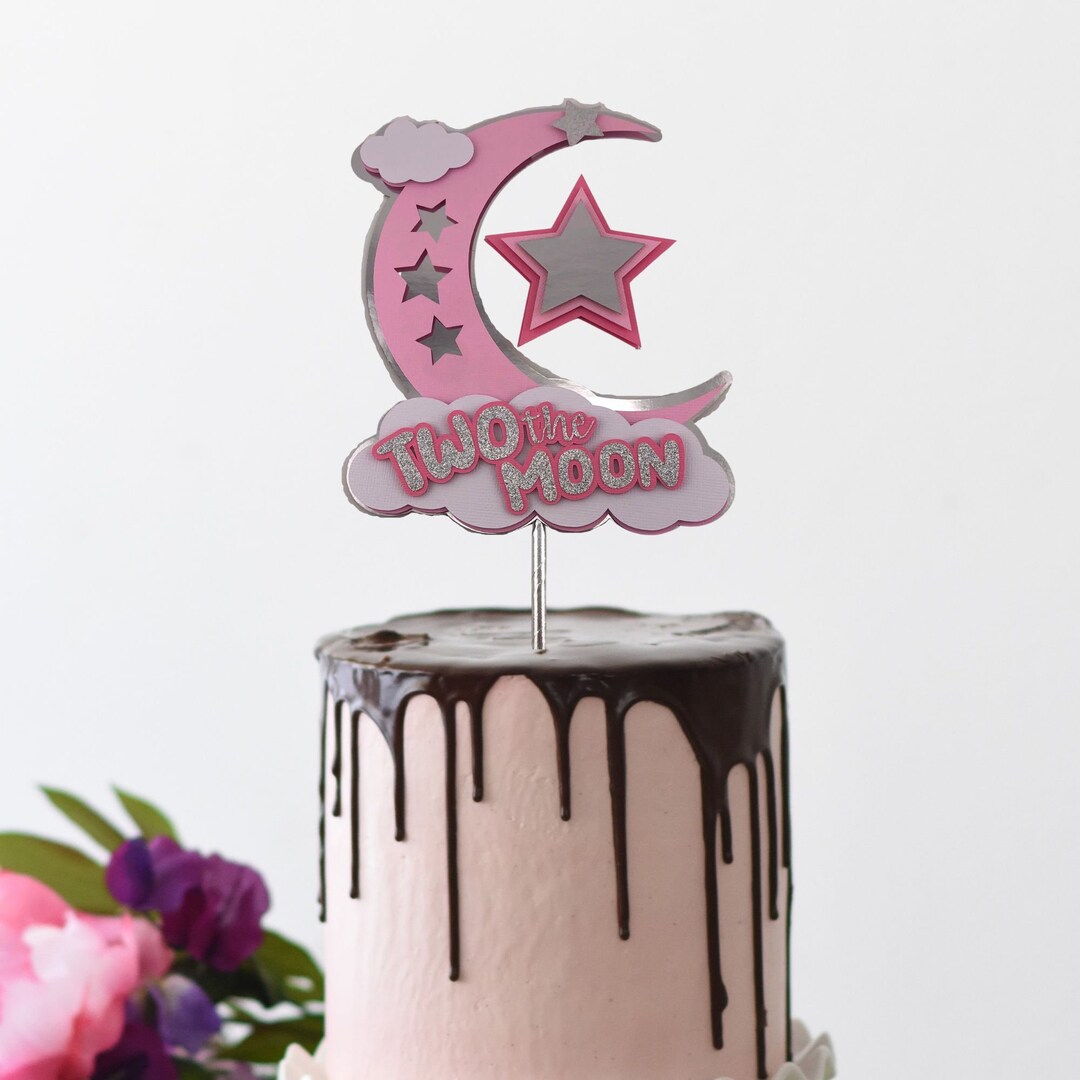 TWO the MOON Cake Topper / BLAST off / Second Birthday / Spinner Star ...