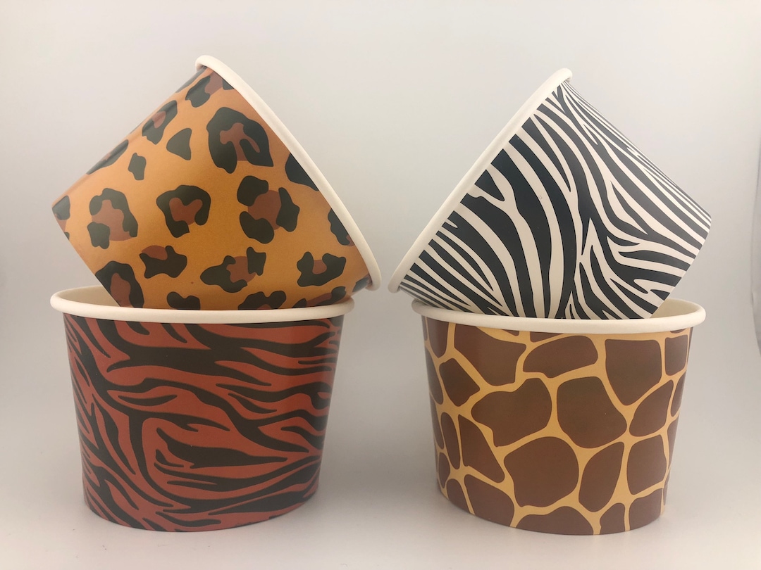 ANIMAL JUNGLE SAFARI Print Snack Ice Cream Cups / Tiger Zebra Cheetah ...