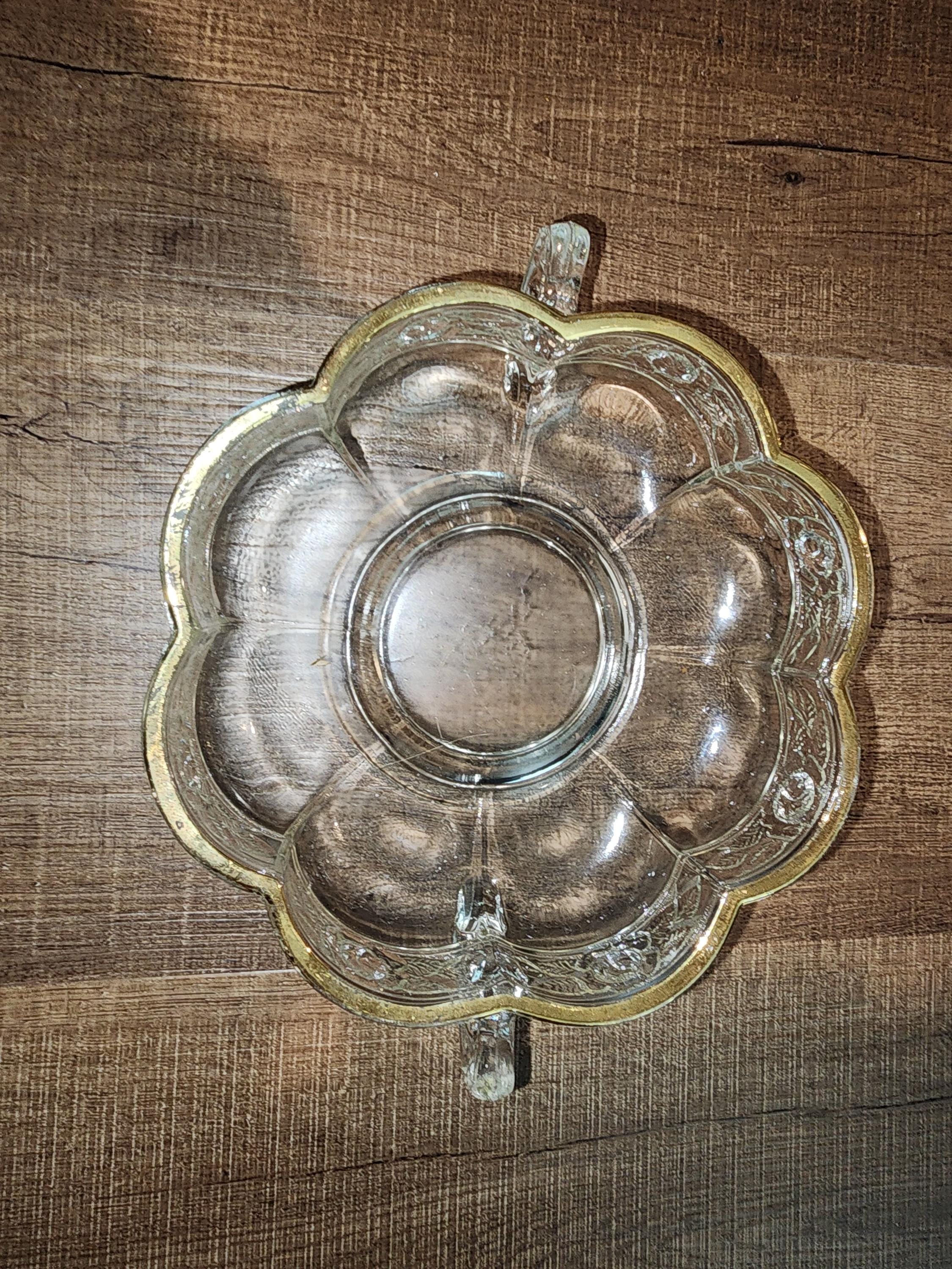 Jeanette Glass Aztec Rose Pattern Embossed Scalloped Two Handles Dish ...