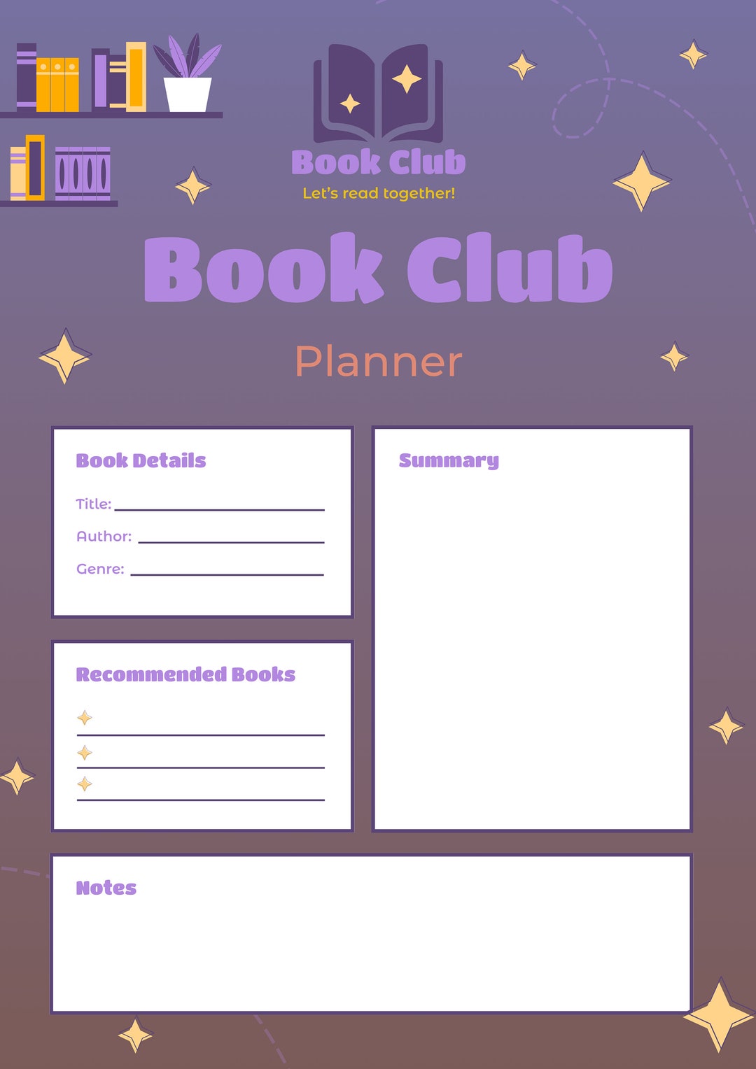 Book Club Planner, Book Club Printable, Reading Journal, Reading ...