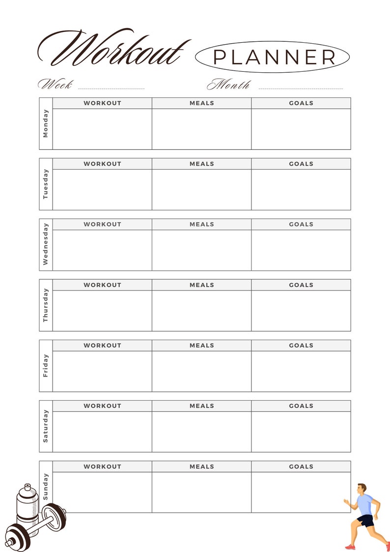 Weekly Fitness Printable Planner, Fitness Journal, Meal Planner, A4, A5 ...