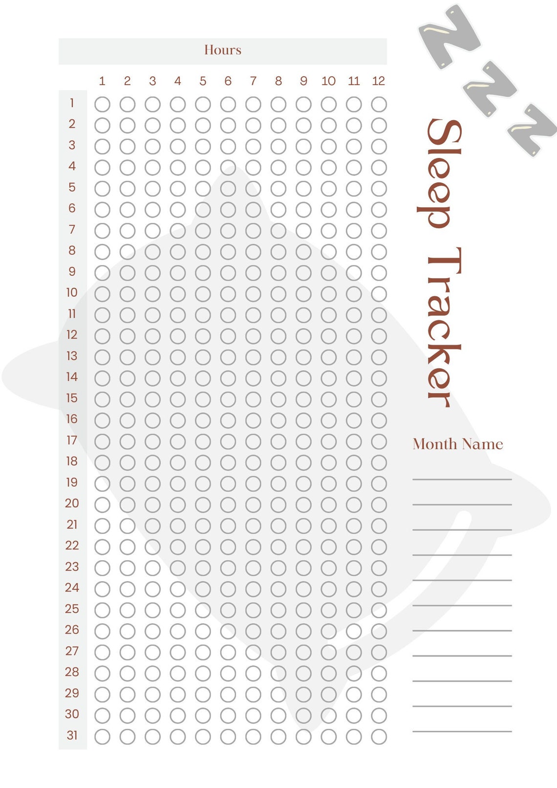 Sleep Tracker Printable, Monthly Sleep Log, Sleep Quality Journal ...