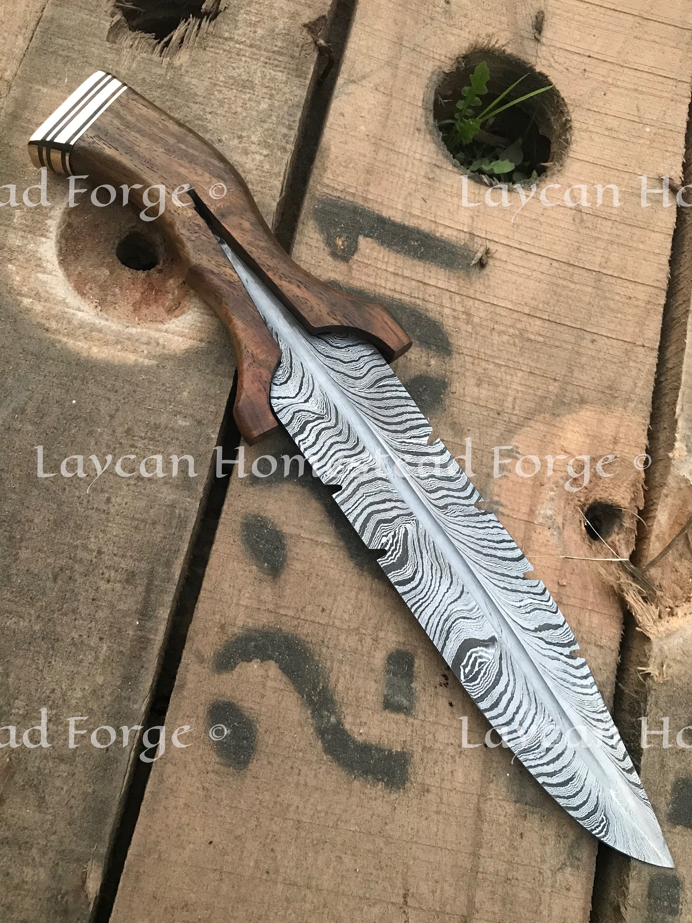 Handmade Damascus Steel Feather Knife With Leather Sheath - Etsy