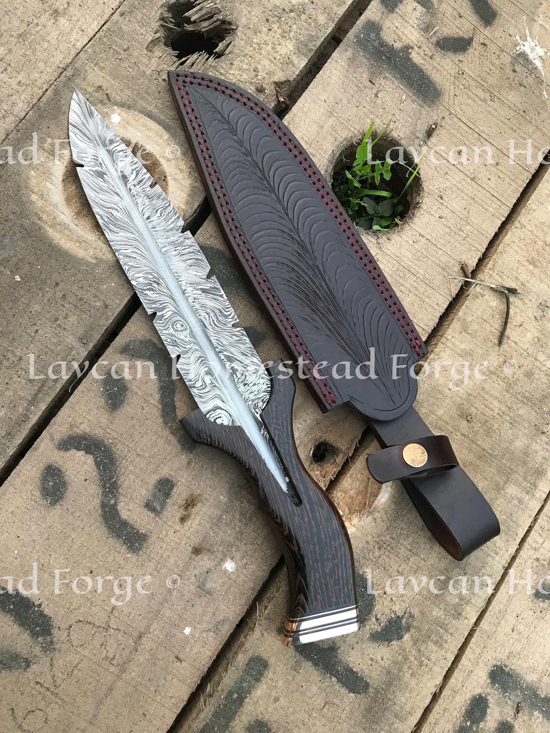 Handmade Damascus Steel Feather Knife With Leather Sheath - Etsy