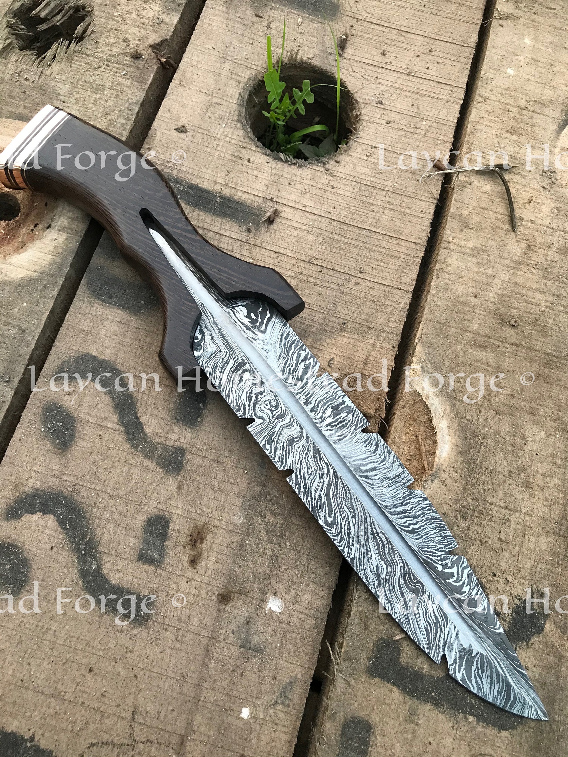 Handmade Damascus Steel Feather Knife With Leather Sheath - Etsy