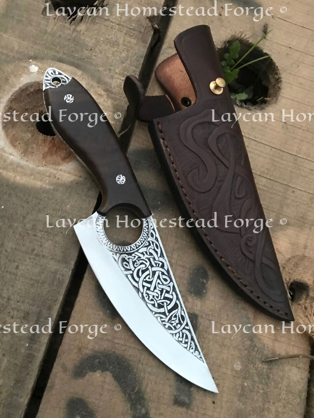 10" Inches Handmade Finger Hole Knife, Western Cowboy Knife, Skinner ...