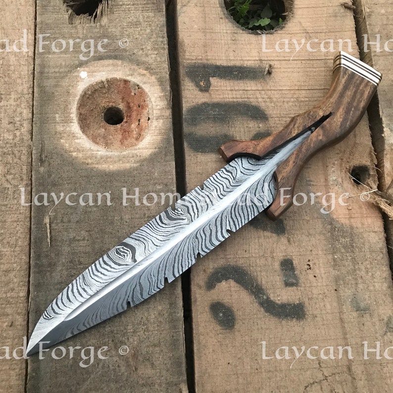 Handmade Damascus Steel Feather Knife With Leather Sheath - Etsy