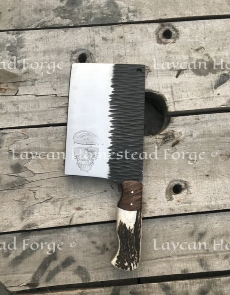 Handmade Forged Bone Chopper, Hammer Kitchen Butcher Knife, D2 Steel Skull Logo Cleaver, Kitchen ...