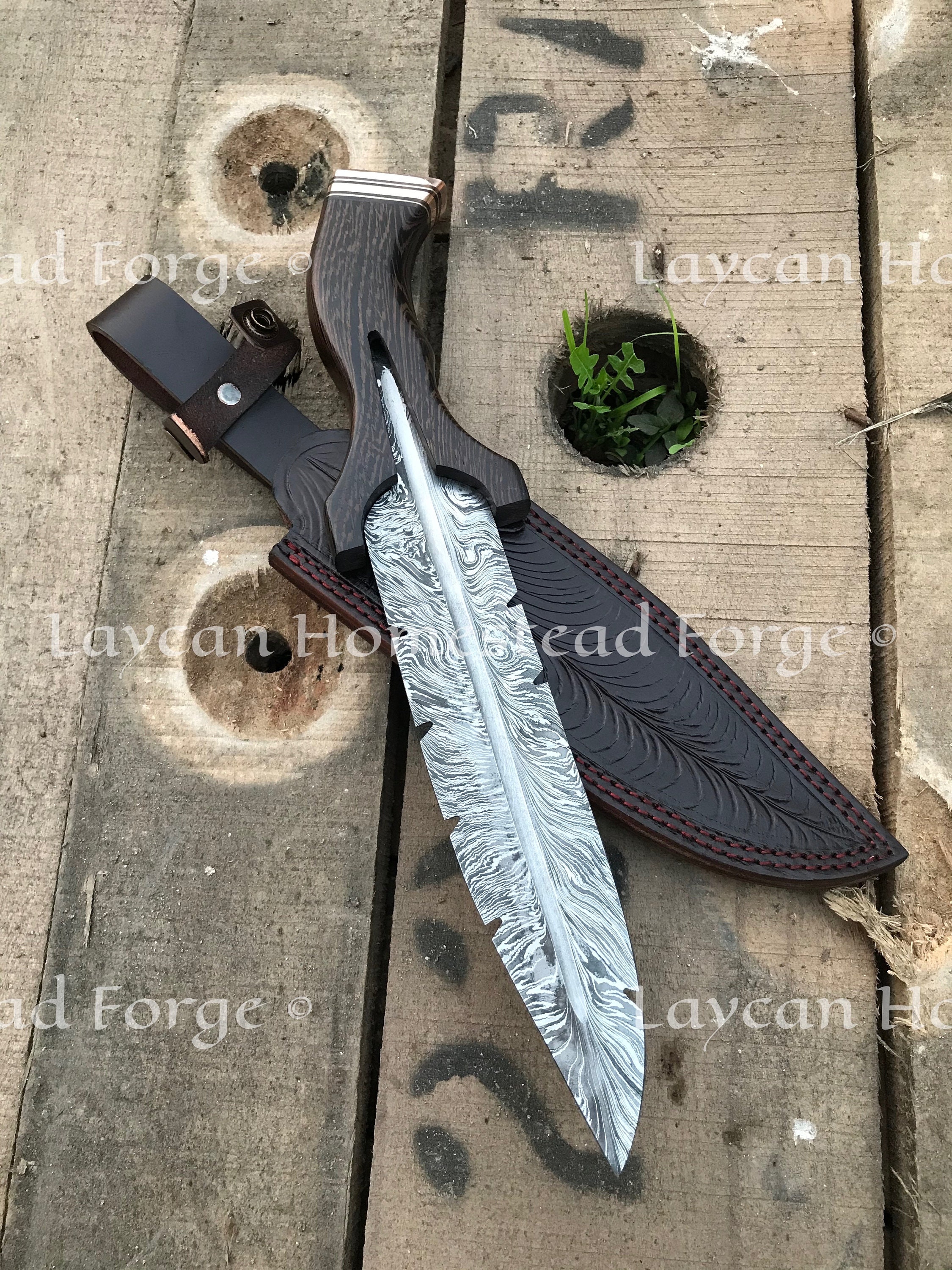 Damascus Steel Handmade Feather Knife, Hunting Knife, Durable Hunting ...