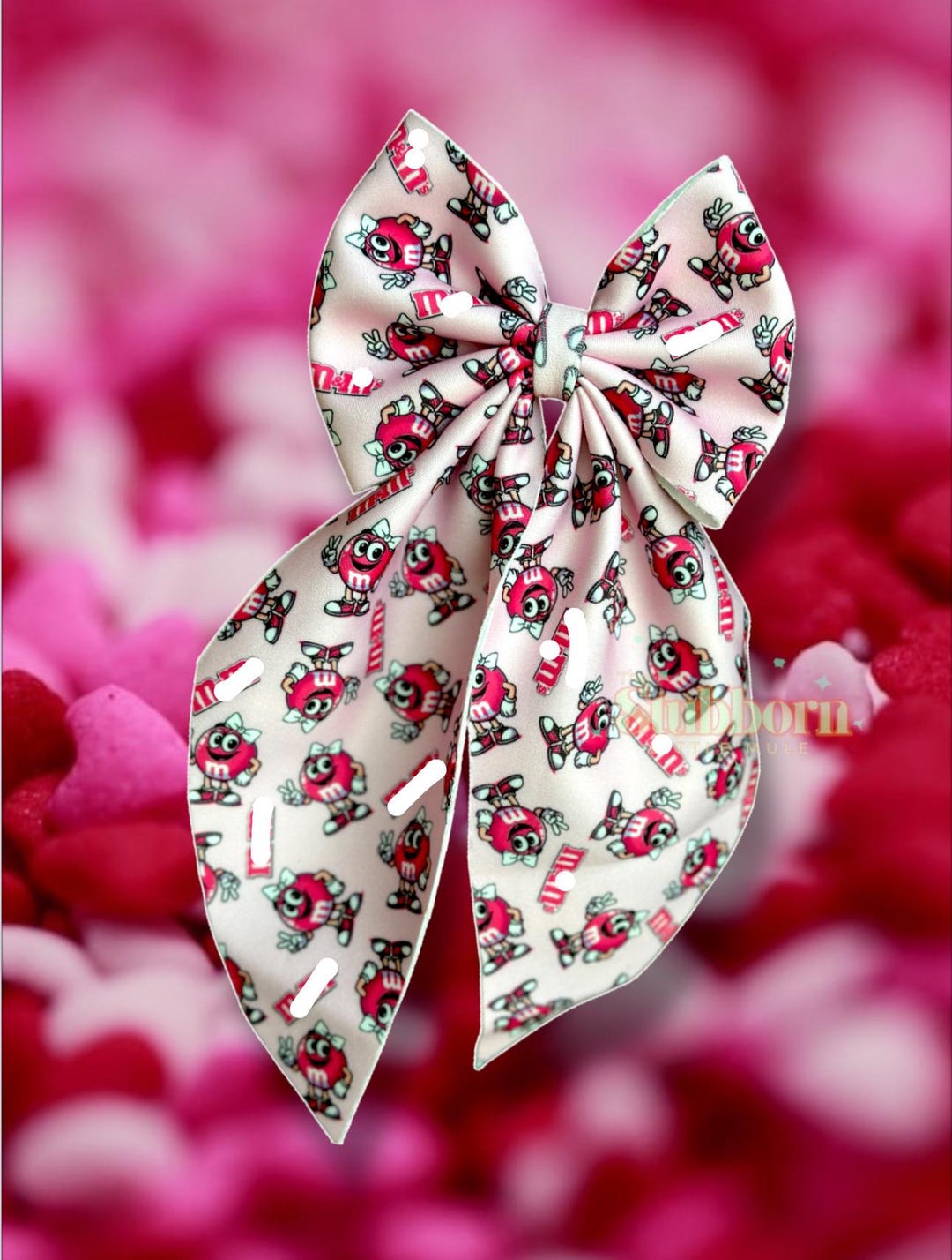Pink M N M Candy Red Logo Scuba Neoprene Childrens Bow Hair Bow Hair ...