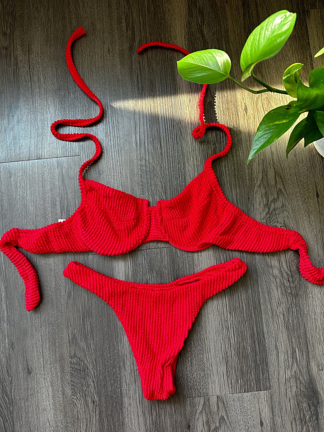 Red Brazilian Bikini • High Cut Thong Set - Etsy