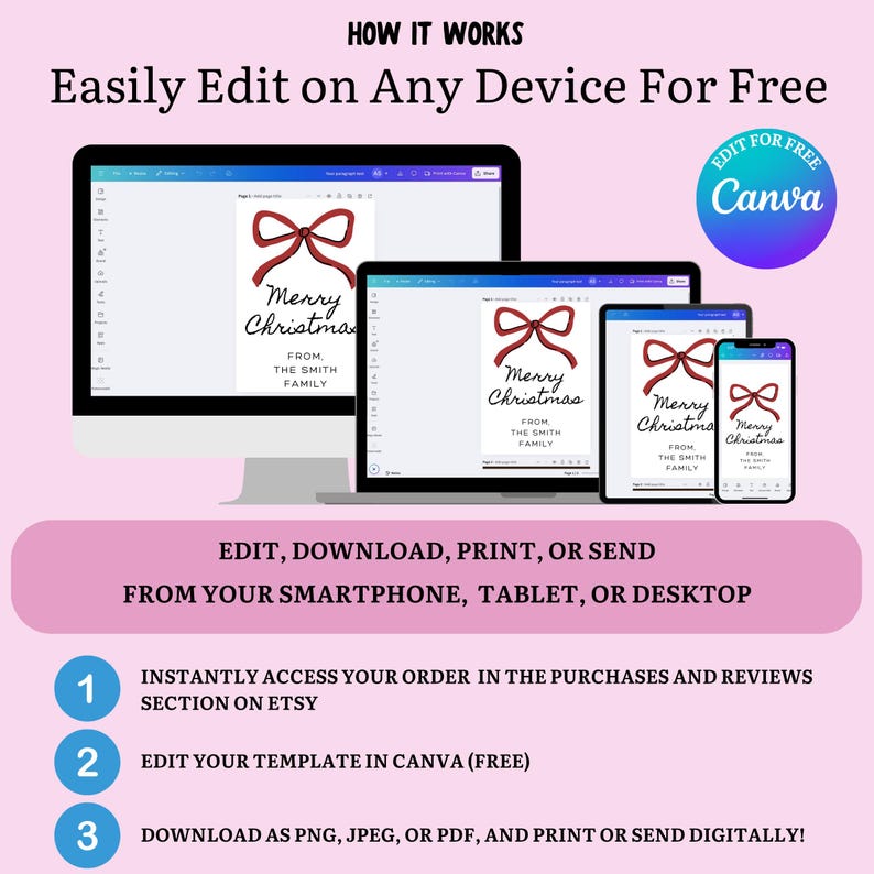 Red Bow Christmas Gift Tag Template, Printable Holiday Favor Tags ...