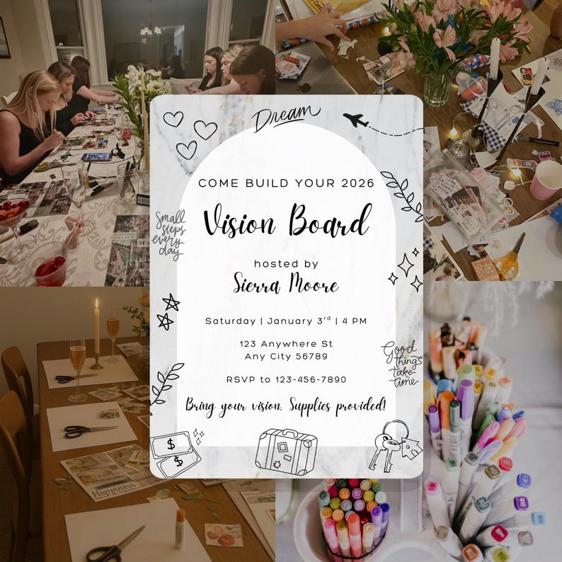 Vision Board Party Invitation, Editable Canva Template Invite ...