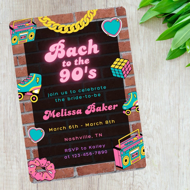 Editable 90s Bachelorette Party Invitation, Bach to the 90s Invite ...